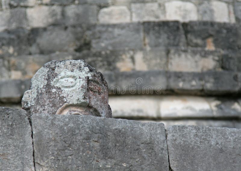 Mayan Head Sculpture In Chichen Itza Stock Photo - Image of lost, head ...