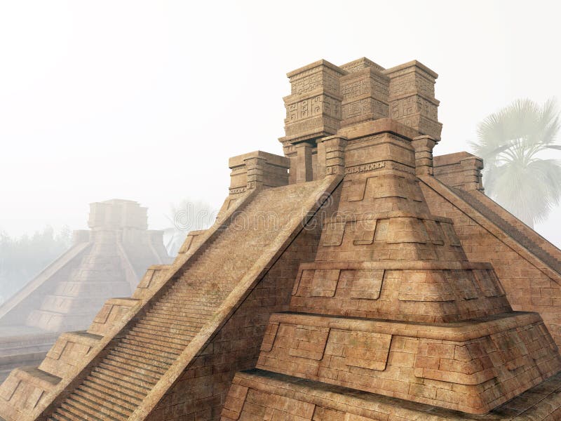 Mayan Temple in Fog stock illustration. Illustration of history - 9891115