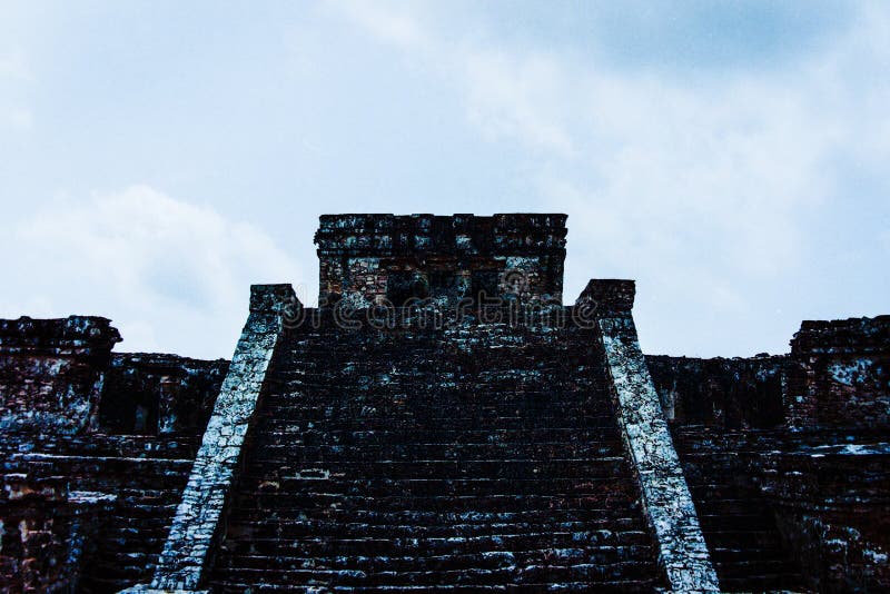 Tall Mayan Temple in Mexico with Sky Stock Image - Image of space ...