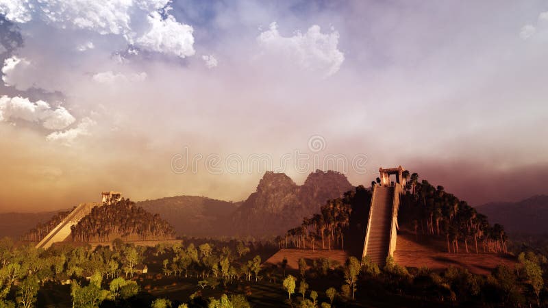 Mayan Temple Sunset stock illustration. Illustration of design - 27701567