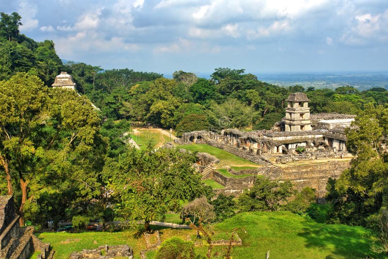 Temples of the Cross Group in Palenque, Mexico Stock Image - Image of ...