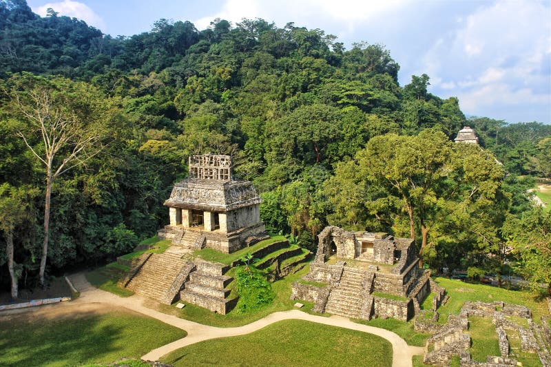 Temples of the Cross Group in Palenque, Mexico Stock Photo - Image of ...
