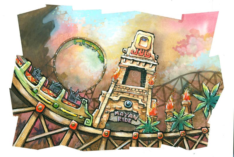 Mayan Theme Park Roller Coaster Stock Illustration - Illustration of ...
