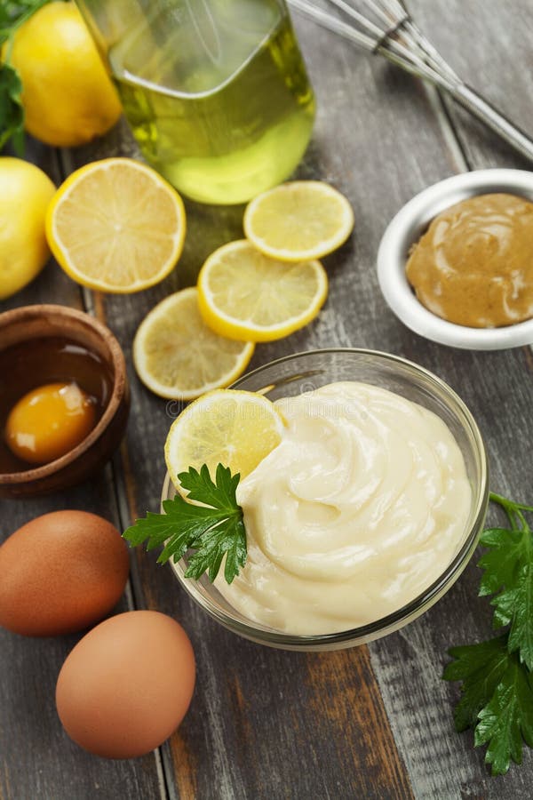 Mayonnaise with Olive Oil and Lemon Stock Image - Image of yellow ...