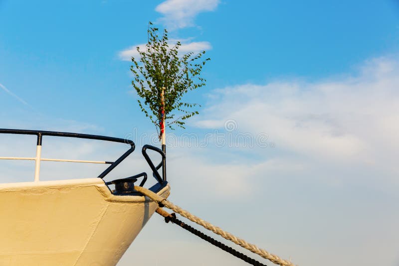 Maypole on the Bow of a Ship that Anchors in a German Port Stock Photo ...