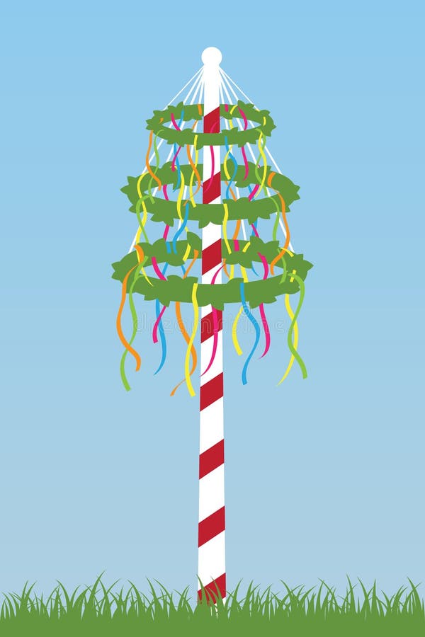 Maypole with Colorful Ribbons on Blue Sky Background Stock Vector ...