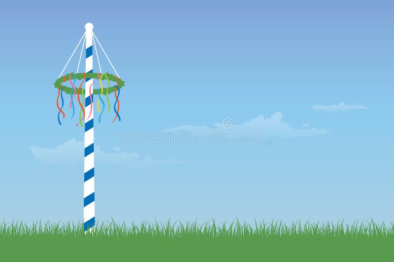 Maypole with Colorful Ribbons on Green Meadow Stock Vector ...