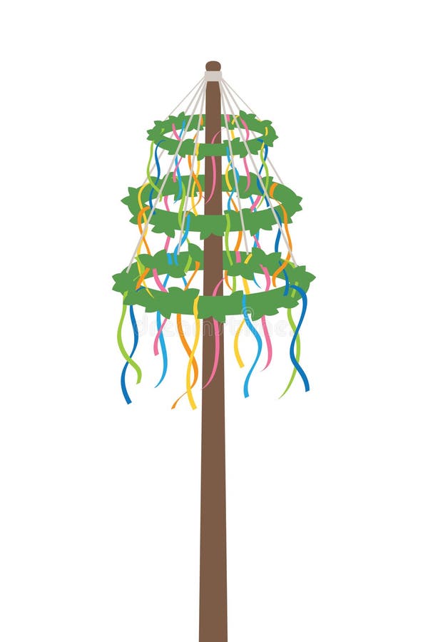 Maypole with Colorful Ribbons Isolated Stock Vector - Illustration of ...