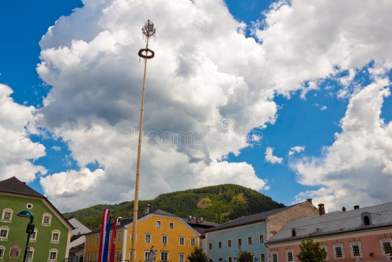 Maypole on a Main Square in Tamsweg Stock Image - Image of ...