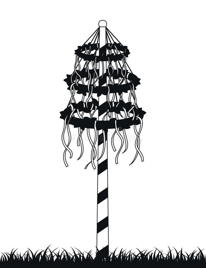 Maypole with Ribbons on Meadow Outline Isolated Stock Image ...