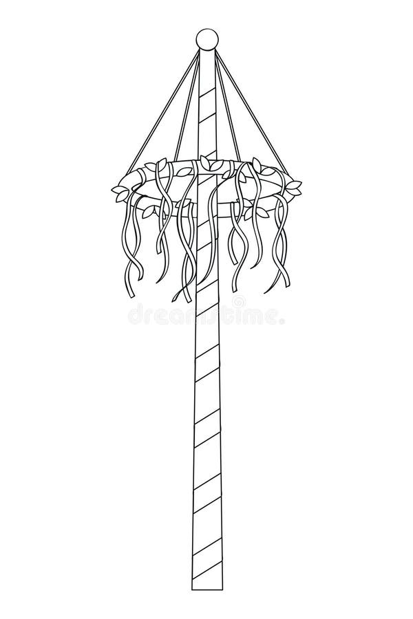 Maypole with Ribbons Outline Isolated on White Stock Vector ...