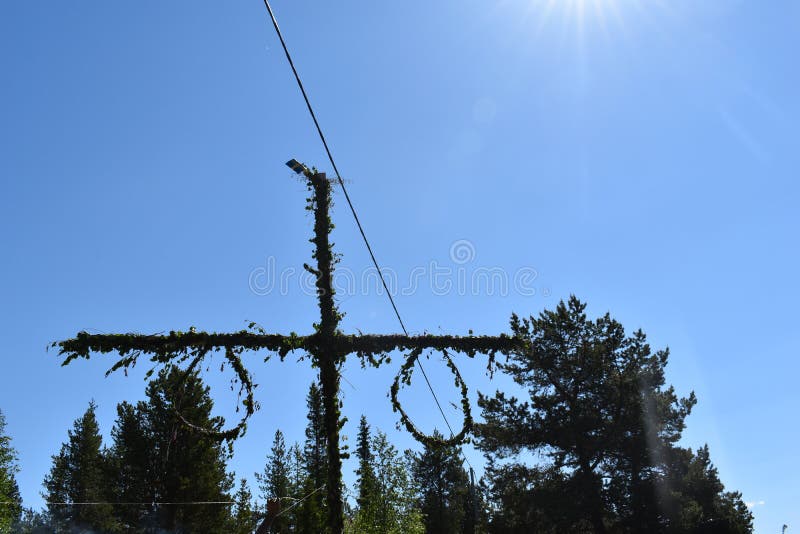 Maypole during Swedish Midsummer Stock Image - Image of lighting, cloud ...