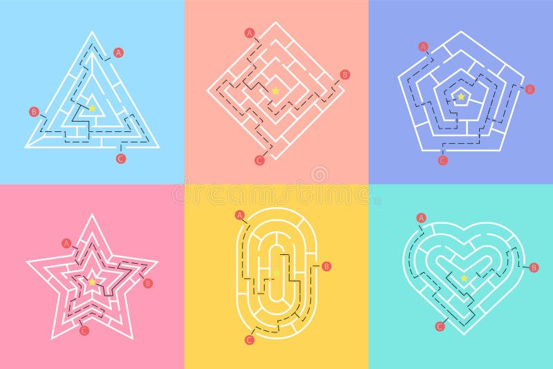 Labyrinth Shape Design Element. Three Entrance, One Exit and One Right ...