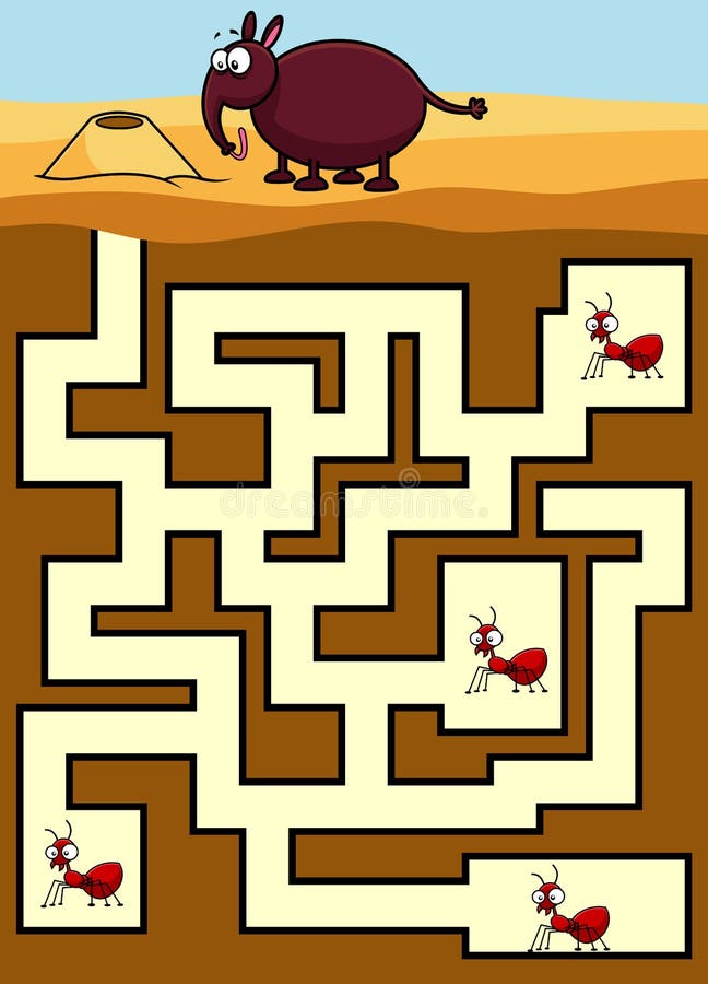 Cartoon Maze Game Education for Kids Help the Anteater Reach the Ants ...