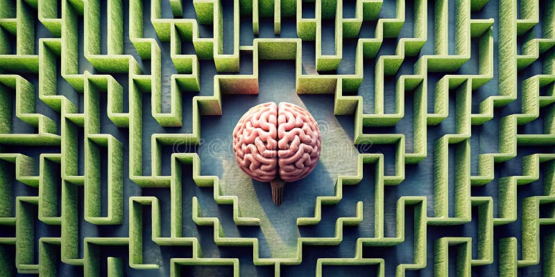 A Maze with a Brain in the Middle Stock Illustration - Illustration of ...