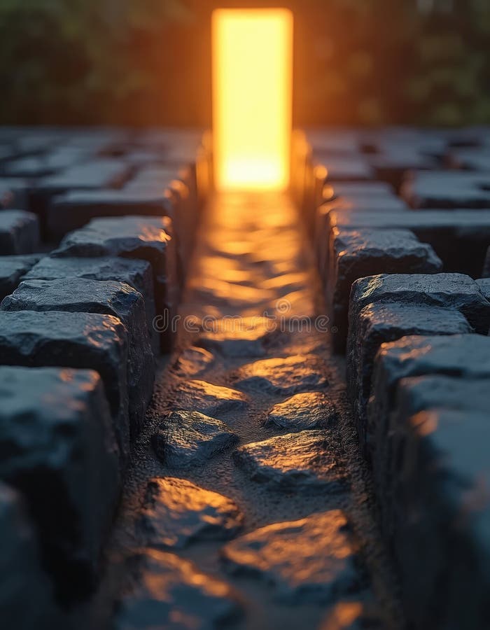 Maze with Bright Exit Doorway Complex Challenges, Innovative Solutions. Represents Quest ...