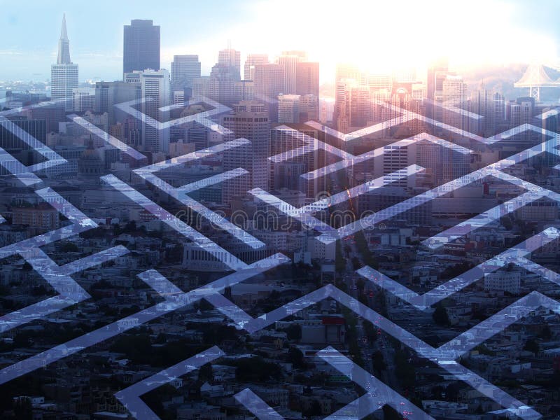 Maze on city background stock image. Image of escape - 76804933