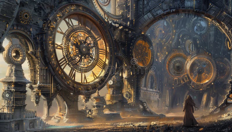 A Maze of Clocks and Gears Where Each Turning Wheel Shows a Different ...