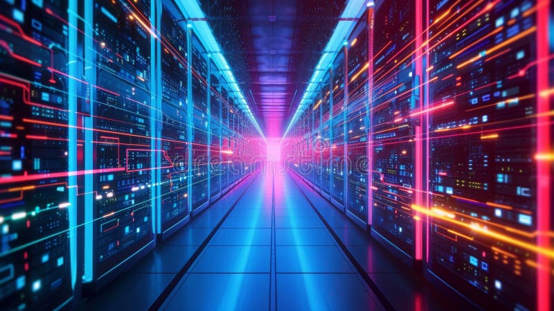 A Maze of Computer Servers and Processors Work in Unison To Deliver ...