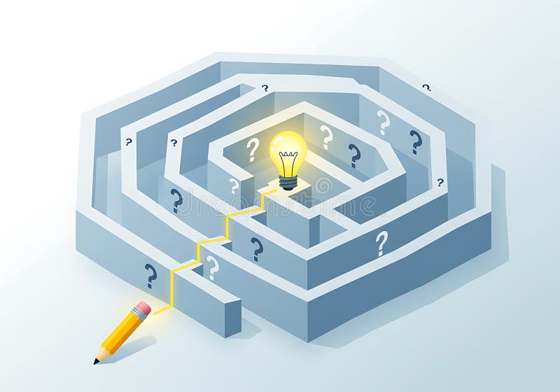 Maze Concept with Lightbulb Solution for Creative Thinking Stock ...
