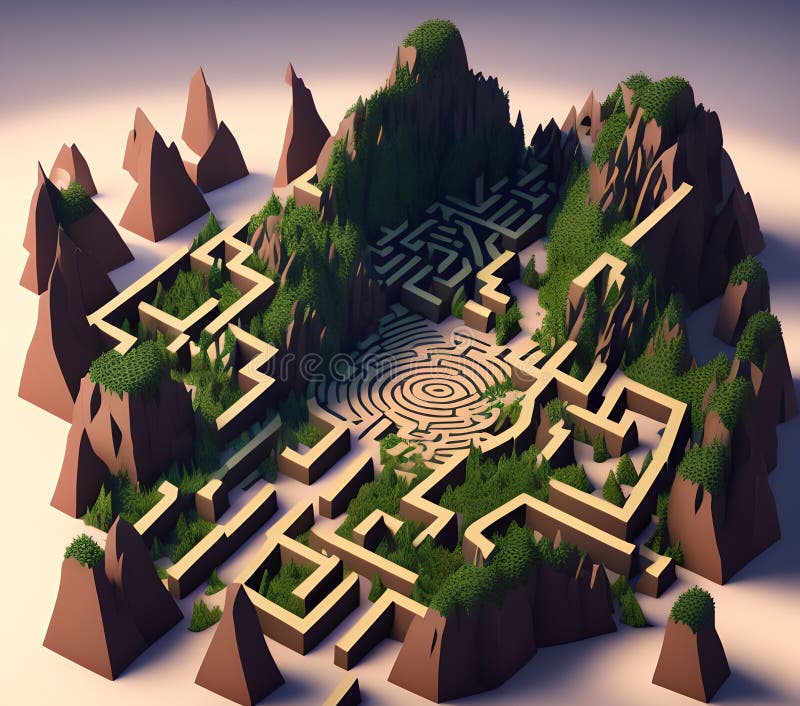 Maze Fantasy Landscape, Generative AI Illustration Stock Illustration ...