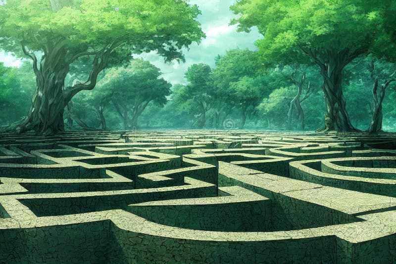 A Maze in a Forest, Painted in Anime Style, Ai Generated Image Stock ...