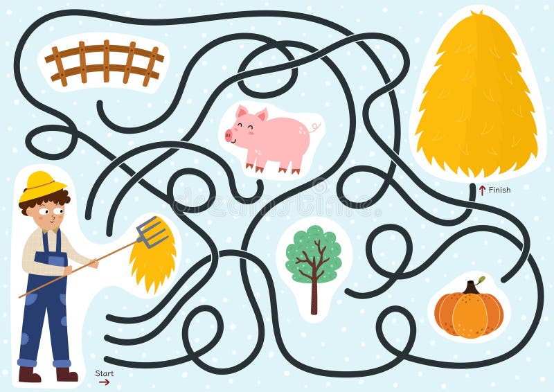 Help Farmer To Find a Way To the Stack of Hay. Farm Maze Activity for ...