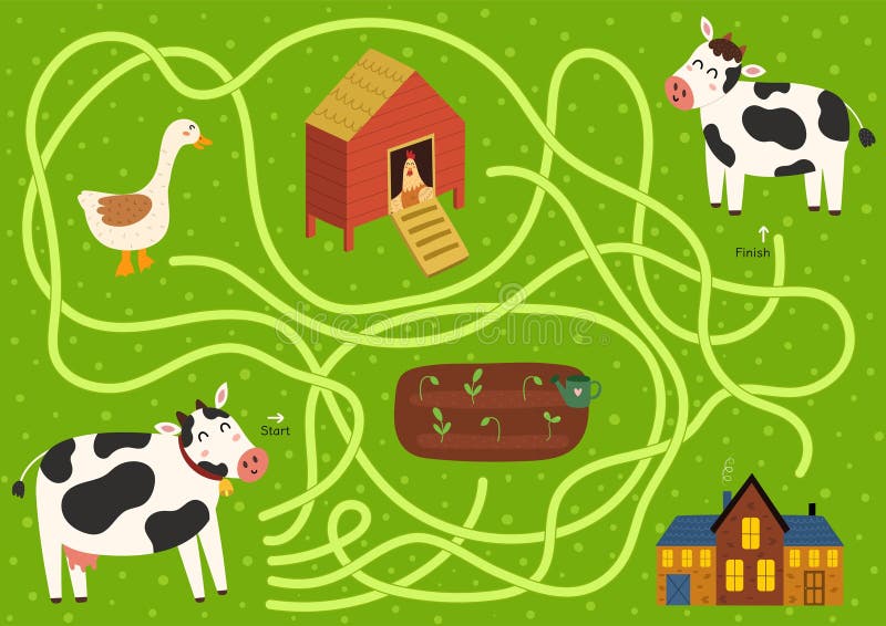 Help Mother Cow To Find a Way To Her Baby Calf. Farm Maze Activity for ...