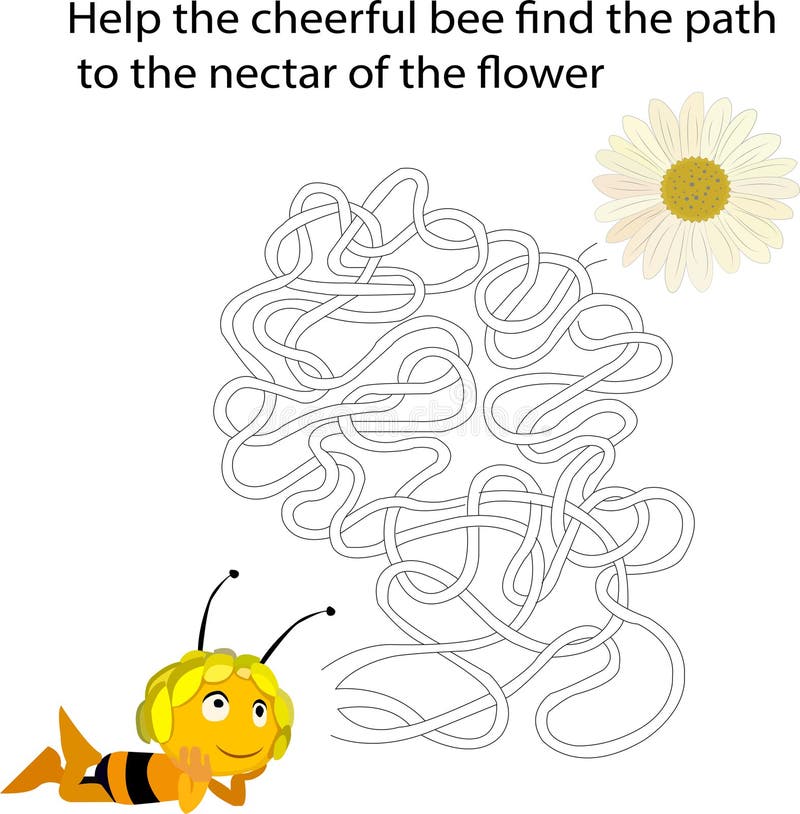 Maze Game with Bee. Find Path for Bee To the Flower. Vector Kids ... Maze Game with Bee. Find Path for Bee To the Flower. Vector Kids ...