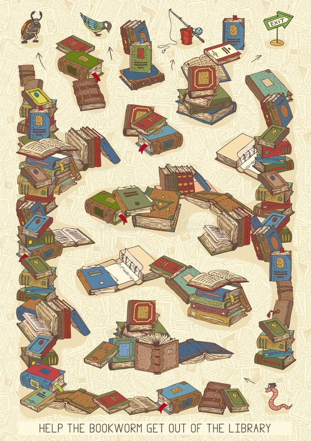 Maze Game with Books stock illustration. Illustration of children ...