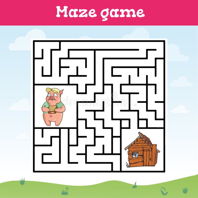 Maze Game for Children Cute Cartoon Worksheet Stock Vector ...