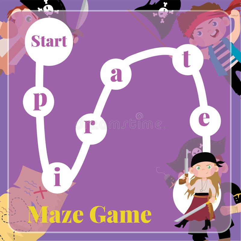 Maze Game for Kids. Pirate Theme the Pirate Girl Stock Vector ...