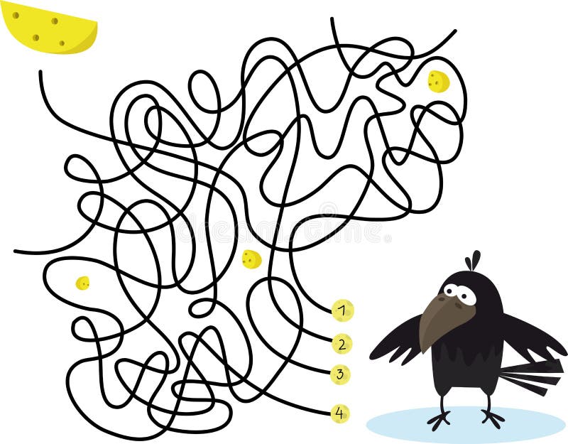 Maze Game Educational Labyrinth for Children Cute Crow with Cheese ...