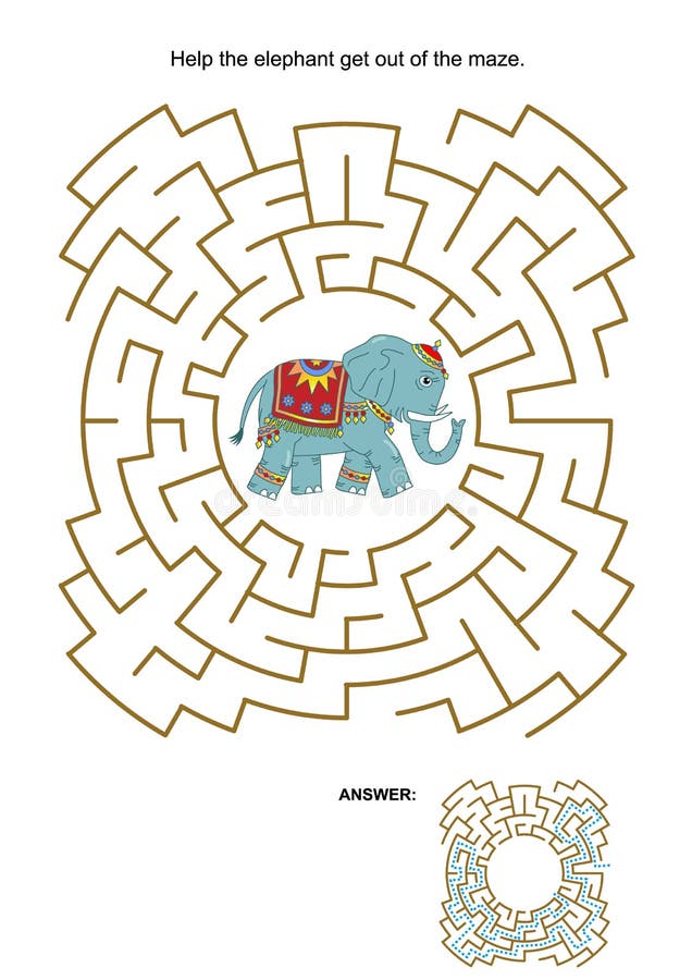 Maze game with elephant stock vector. Illustration of vector - 97679626