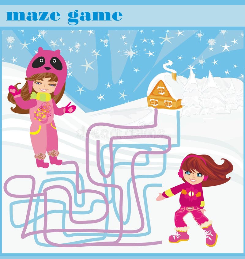 Maze Game - Fun in the Winter Day Stock Vector - Illustration of play ...
