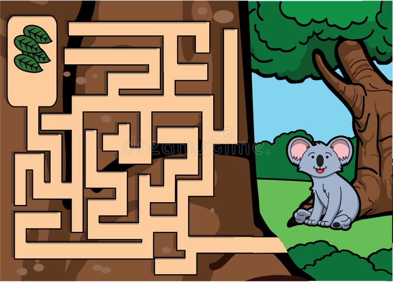 Maze Game Koala To Leaf Color Illustration Stock Vector - Illustration ...