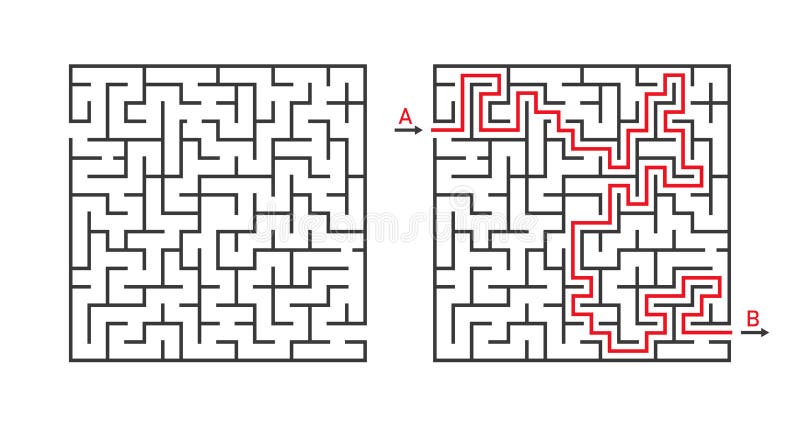 Maze Game. Labyrinth Square. Solving of Puzzle. Line Rebus for Kids ...