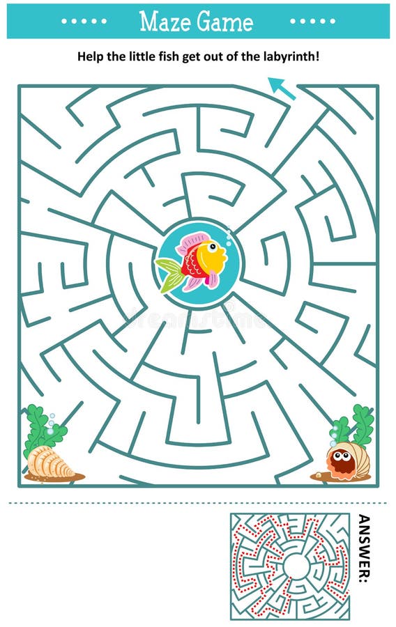 Maze game with little fish stock vector. Illustration of kids - 124778678