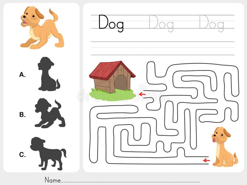 Maze Game and Match Dog with Shadow Stock Vector - Illustration of game ...