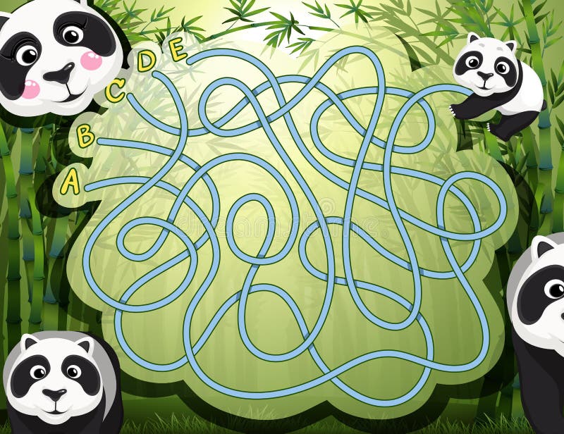 Maze Game with Panda and Bamboo Stock Vector - Illustration of activity ...