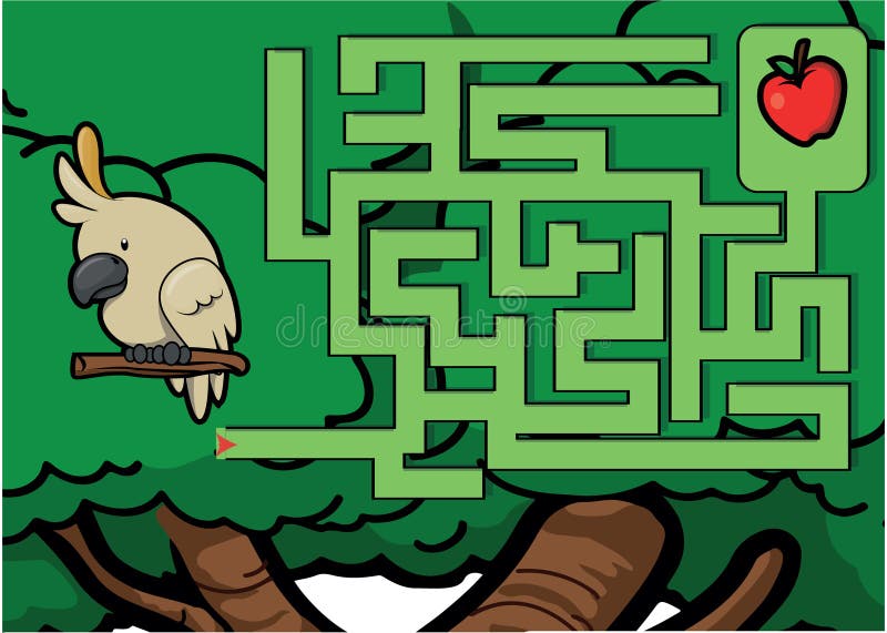 Maze Game Parrot To Apple Color Illustration Stock Vector ...