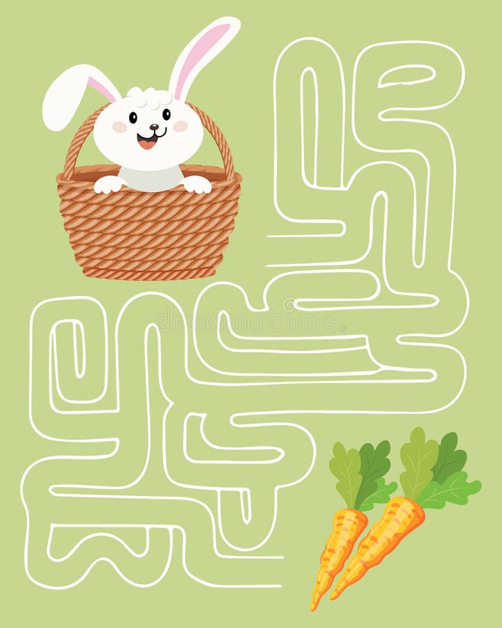 Maze Game, Rabbit in a Basket of Easter Eggs and Carrots. Children S ...