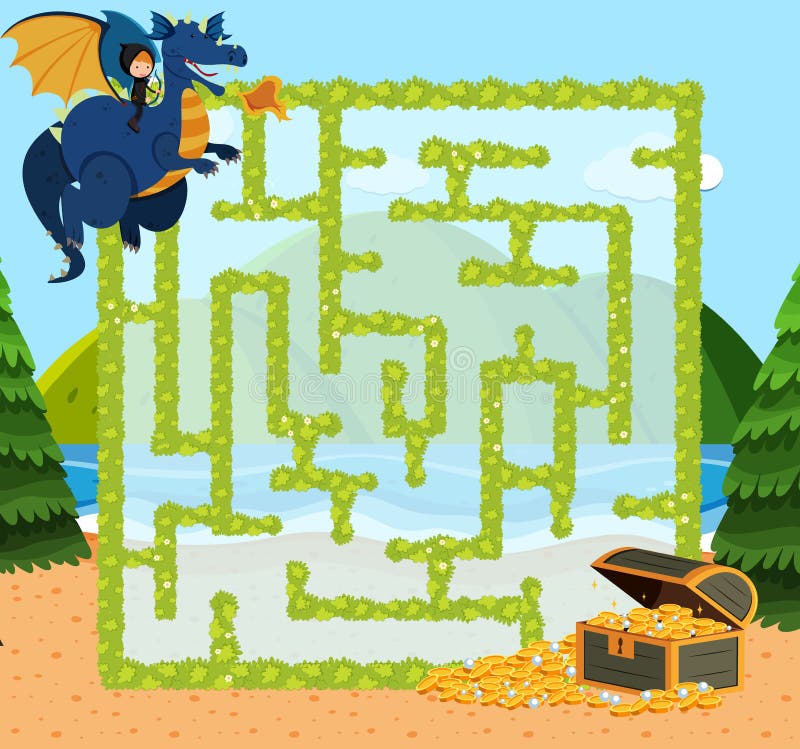 Maze Game Template With Dragon Stock Vector - Illustration of computer ...