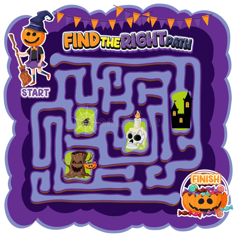 Maze Game Template in Halloween Theme for Kids Stock Vector ...