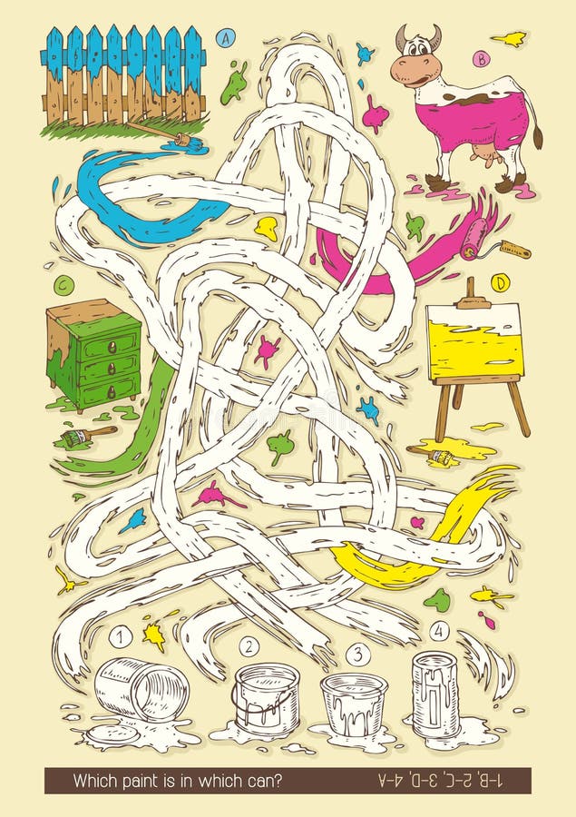 Maze Game with Tin Cans of Paint Stock Illustration - Illustration of ...