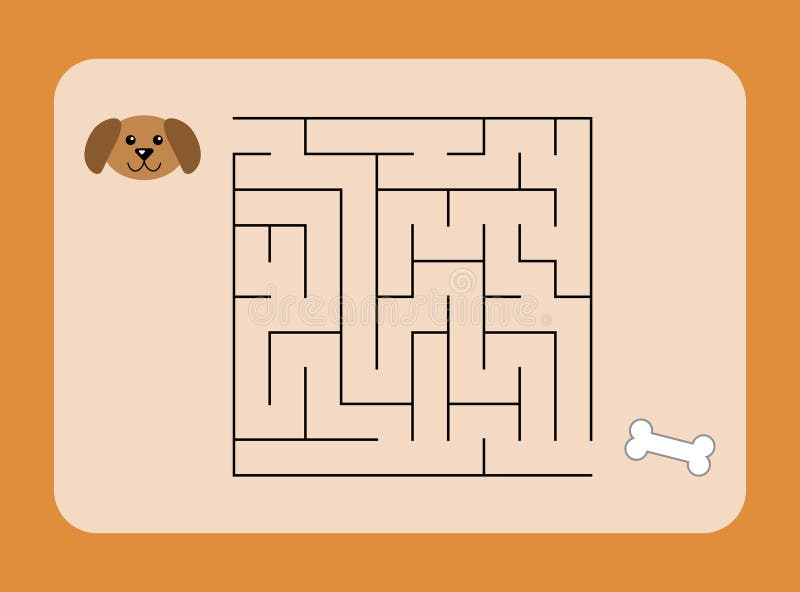 Maze Game, Worksheet for Kids, Dog and Bone on an Orange Background ...