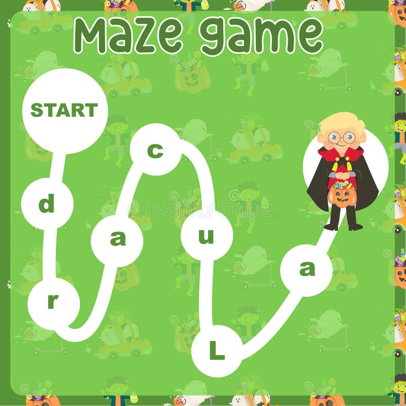 Maze Game Worksheet. Worksheet for Learning English Stock Vector ...