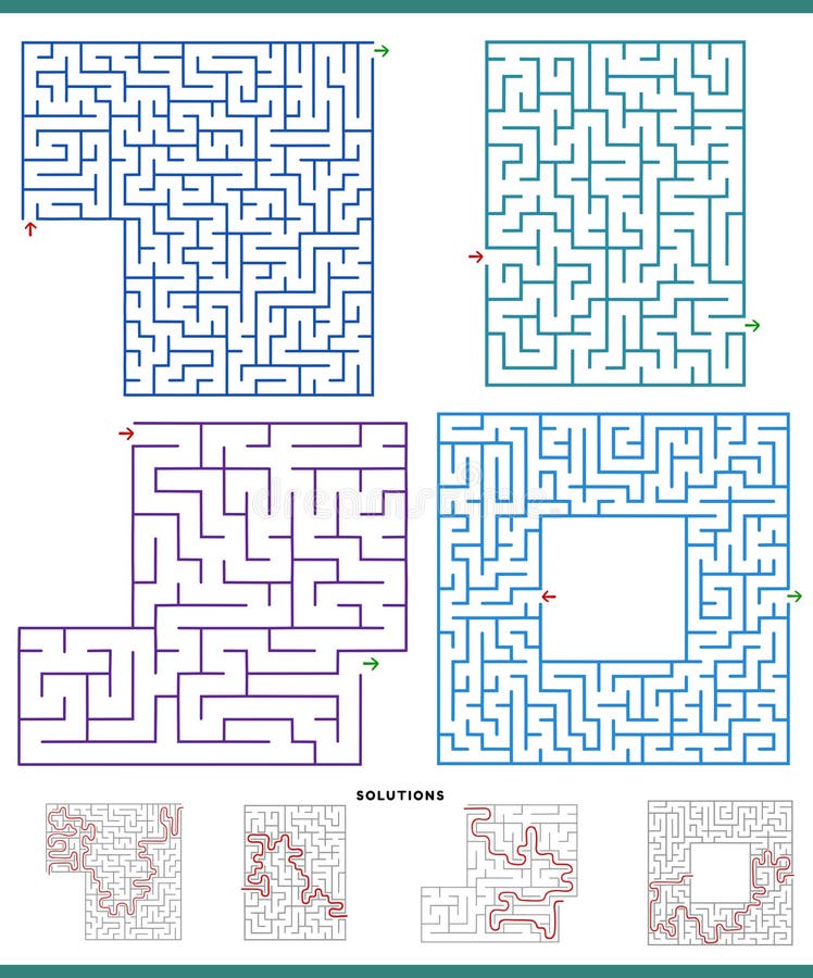 Maze Activities Set with Cartoon Fantasy Characters Stock Vector ...