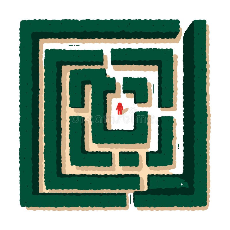 Maze Garden with Person in Red Navigating Paths Top View Illustration ...
