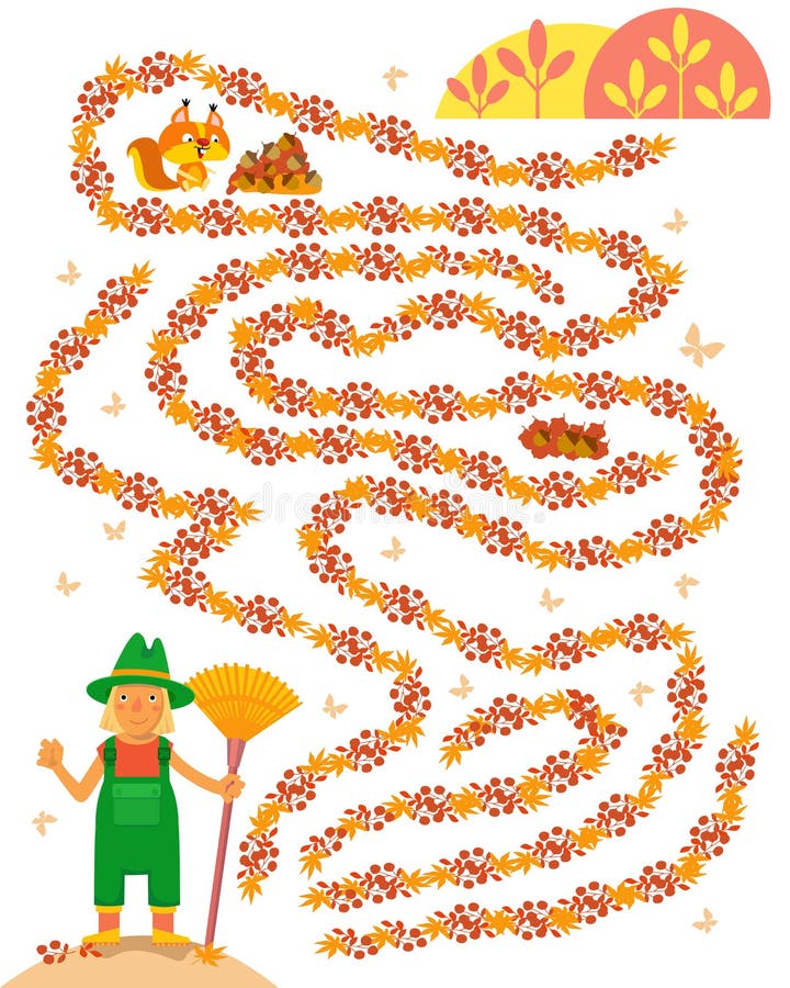 Help the Gardener Clear the Longest Path of Dry Leaves. Vector ...